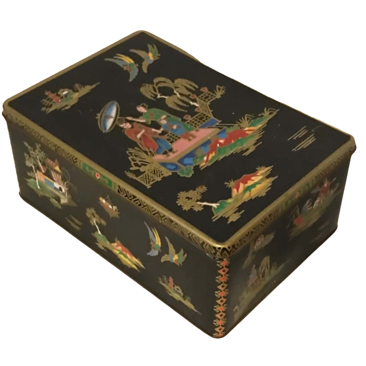 Vintage Decorative Tin Japanese Themed 30 cm x 20 cm x 15 cm (s)