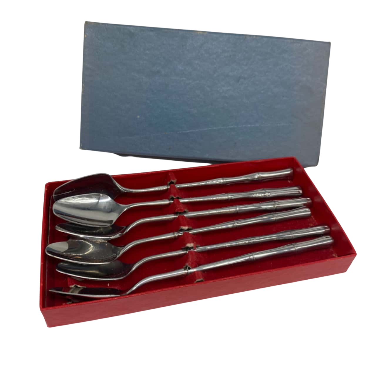 Vintage Set 5 Stainless Steel Long Bamboo design Handled Cake Spoons in ...