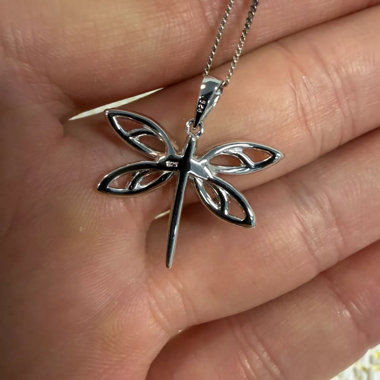 Sterling Silver (925) Fine Cuban Chain and Bedazzled Dragonfly Pendant ...