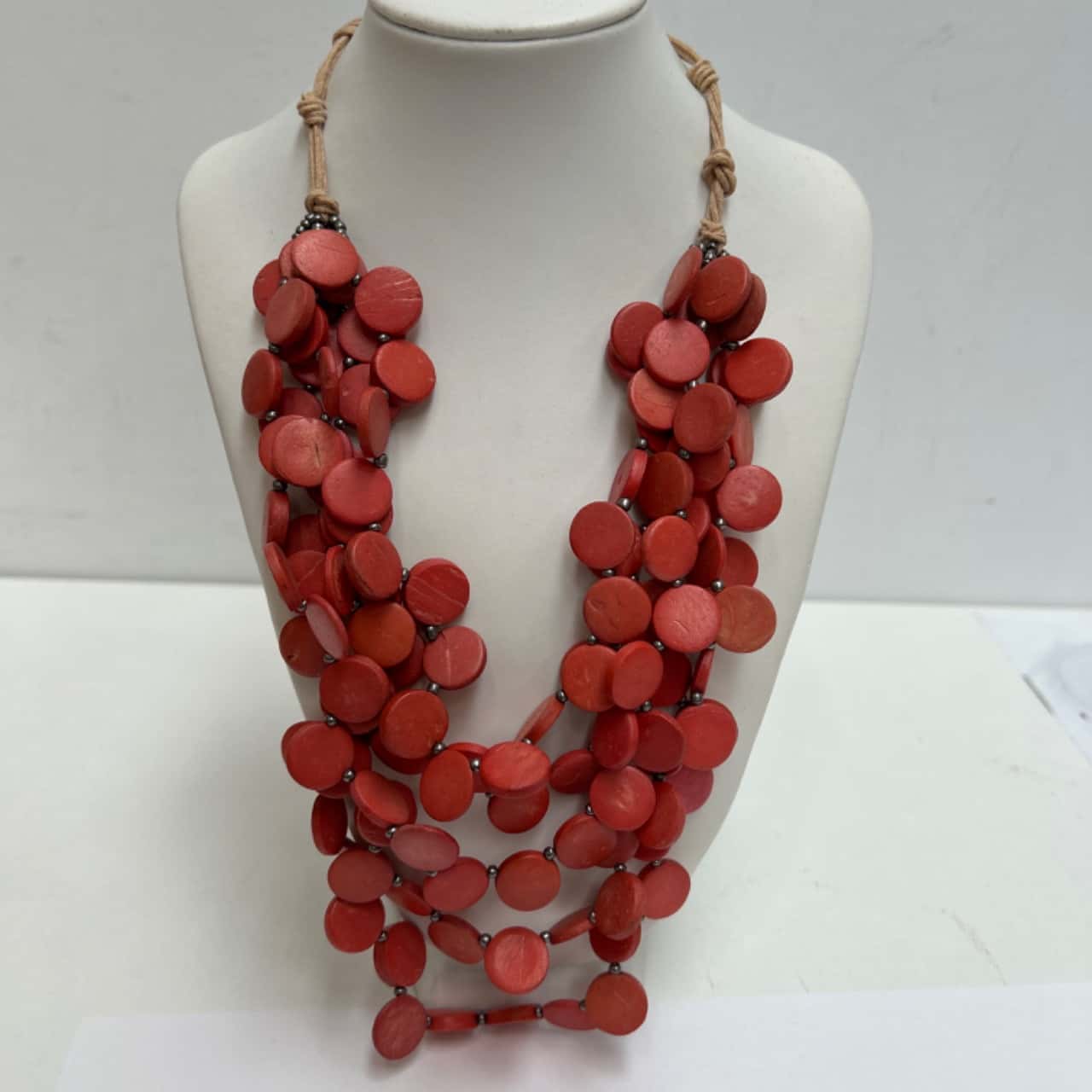 Red Wooden Multi Row Necklace (s)
