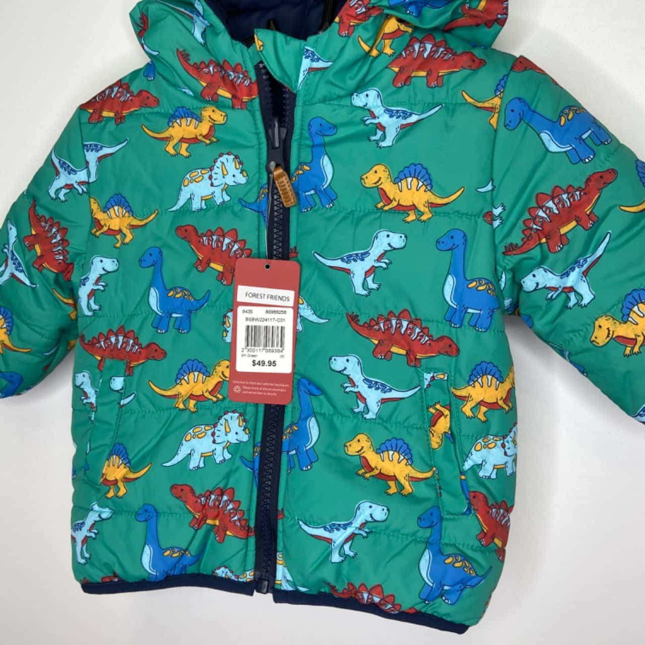 Sprout Kids Size 00 Forest Friends Dinosaur Puff Jacket Green BNWT RRP ...