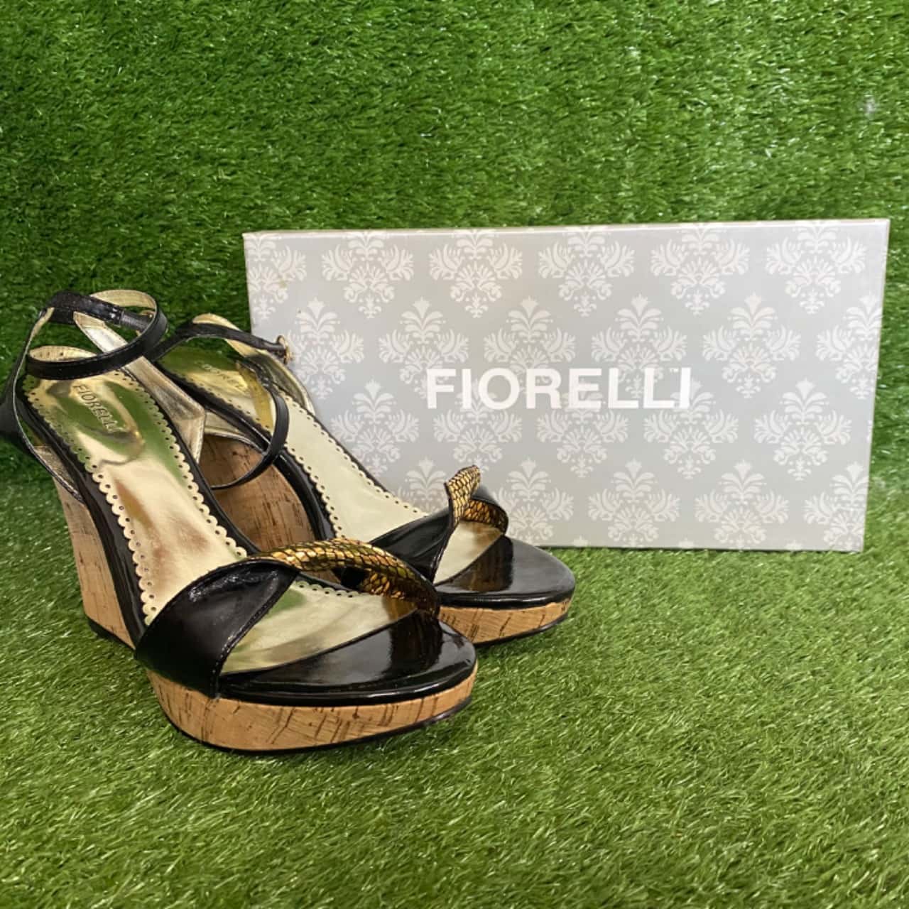 Fiorelli Black and Gold Cork Block Heels Size 9(s)