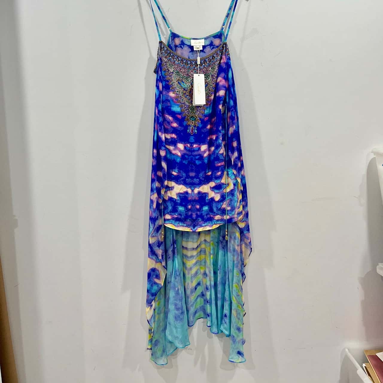 BNWT Camilla Silk Mini Dress w/ Overlay Aqua Blue “Call of the Banshee ...