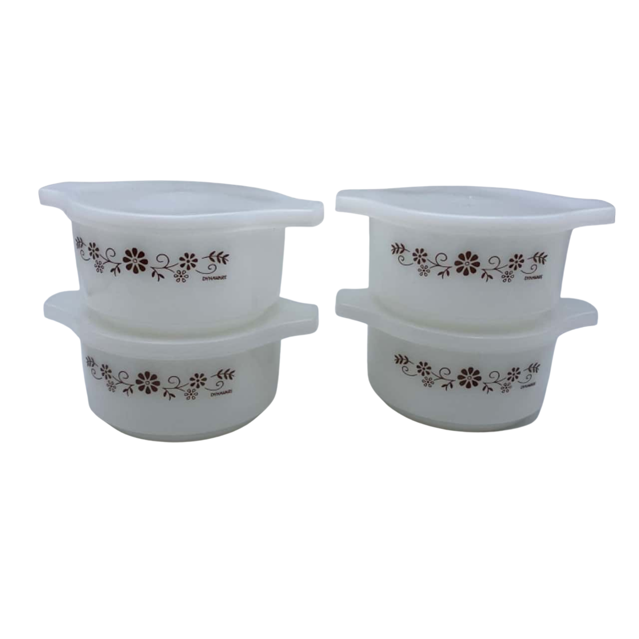 4 x Vintage Dynaware Termocrisa Milk Glass Brown Daisy Ramekin ...