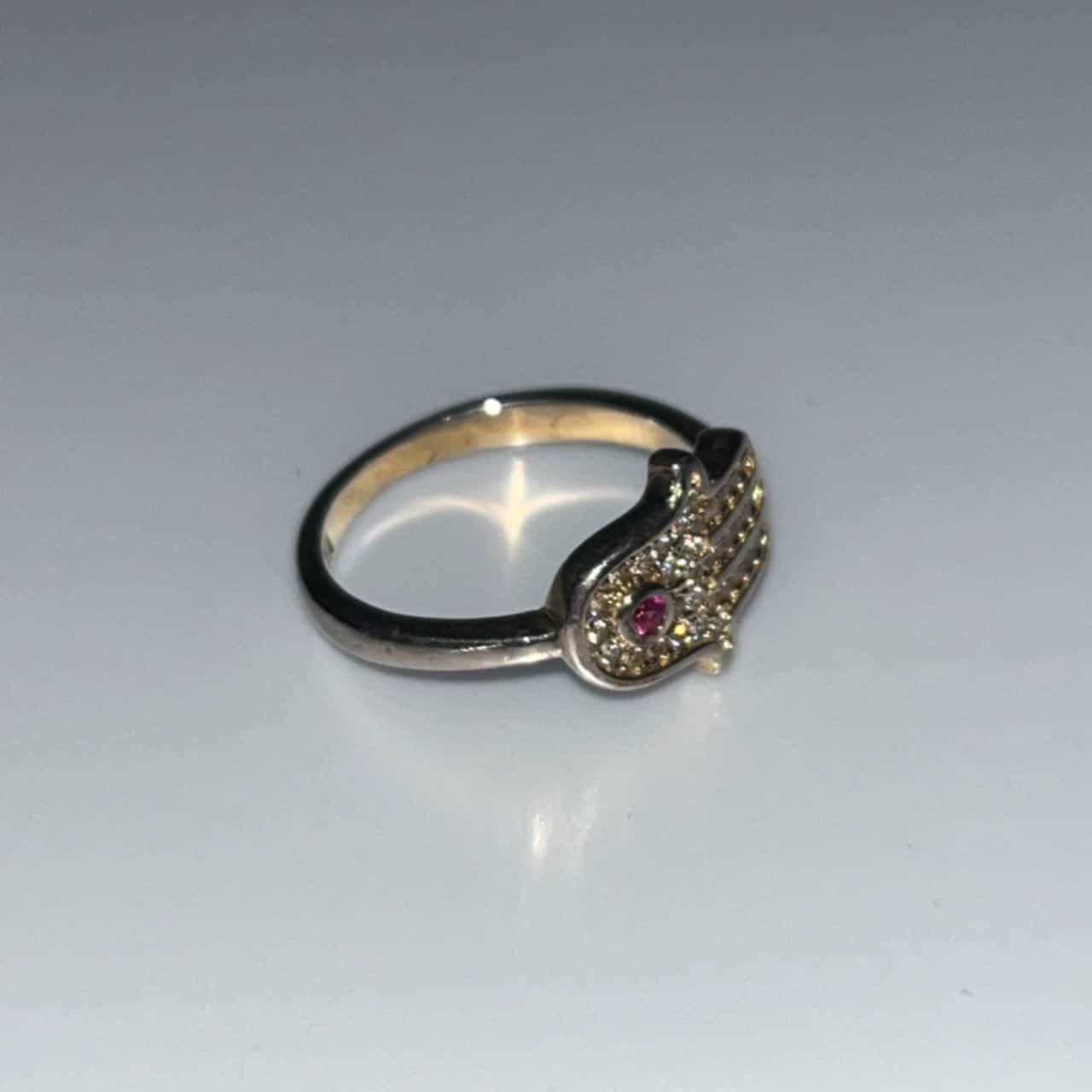 NIALAYA 925 Sterling Silver Ring Hand Shape with Pink & Clear Stones ...
