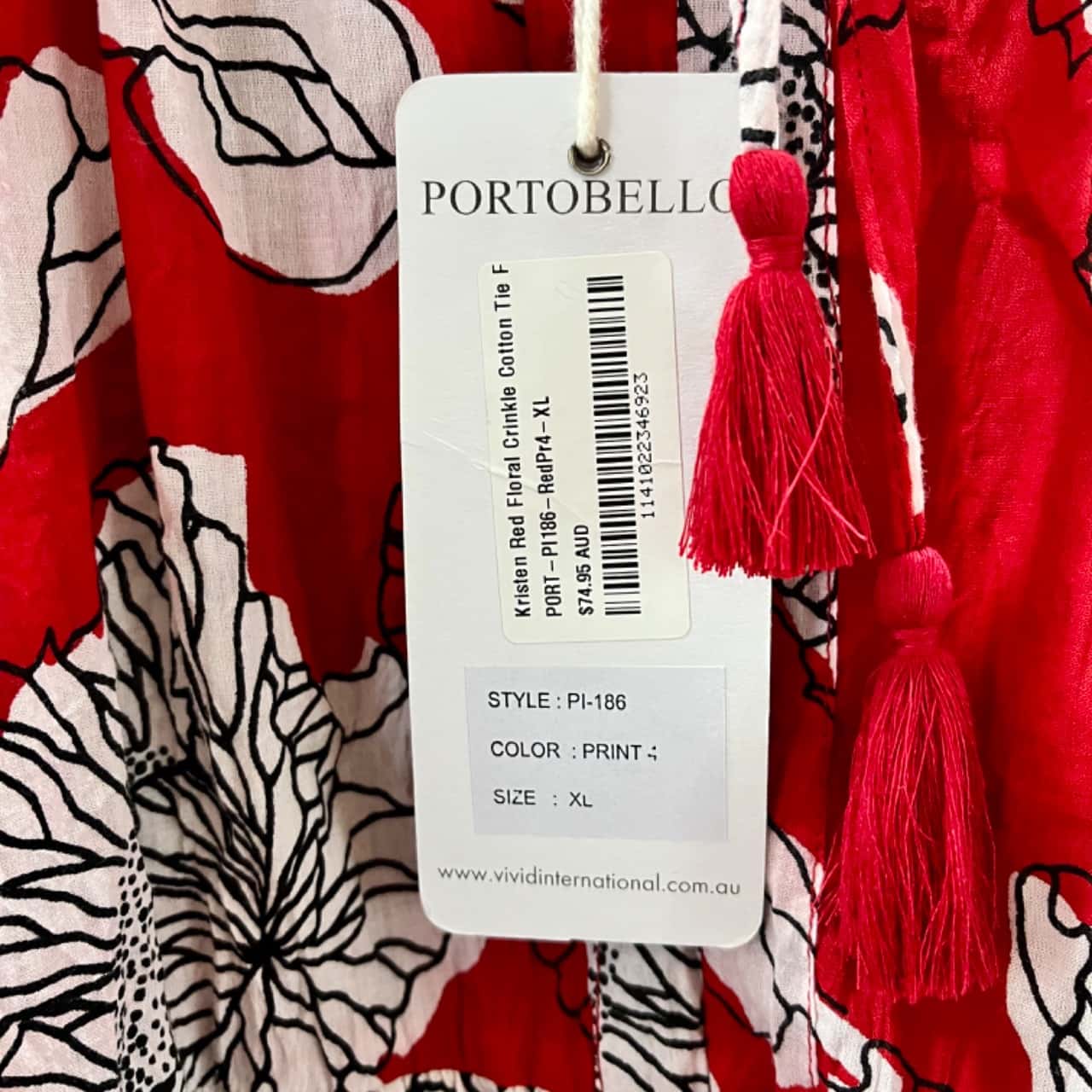 Portobello Red crinkle cotton floral Top RRP
