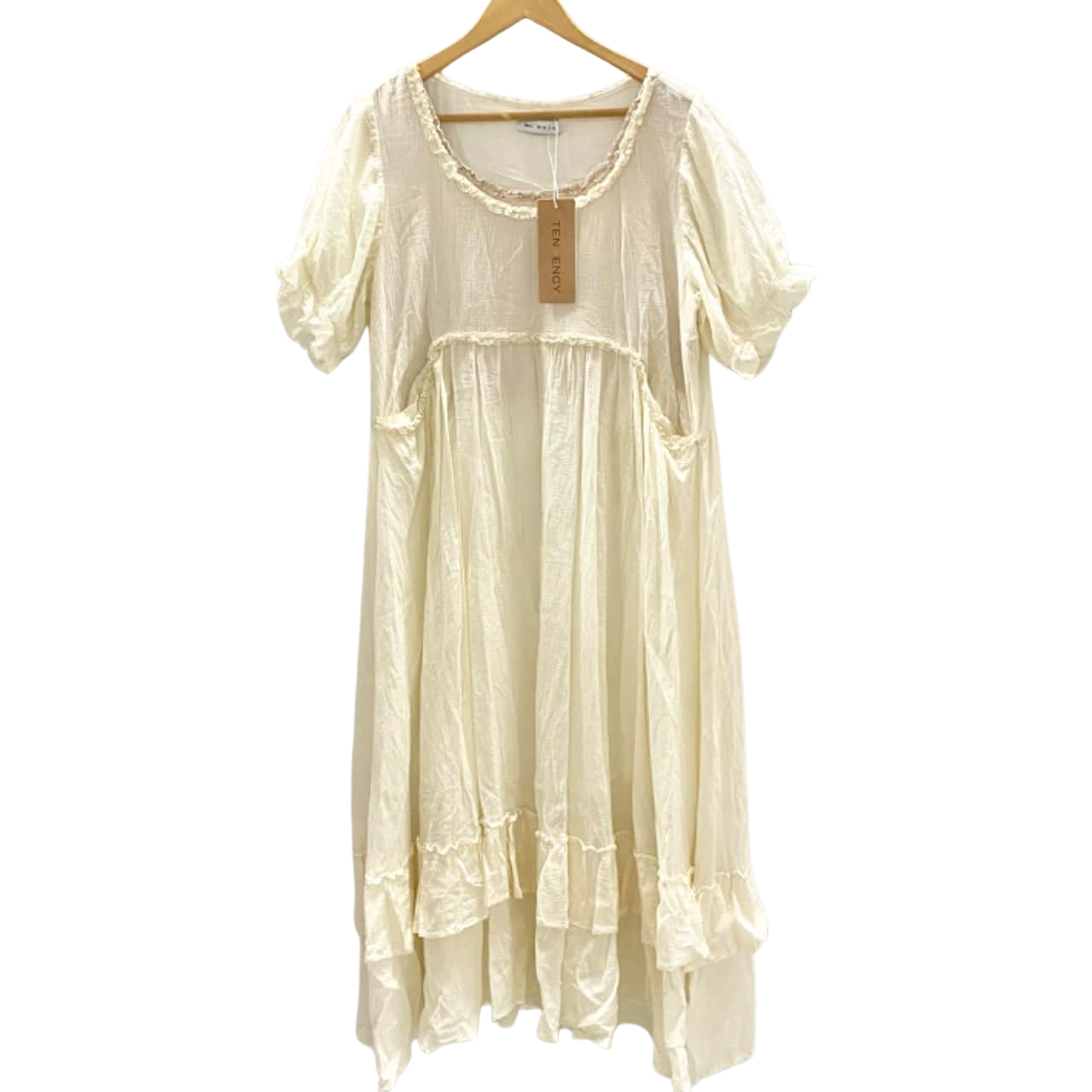 Tendency Size L Short Sleeve Dress Cream (s)