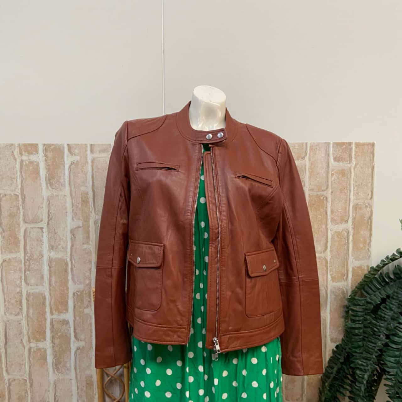 Heine Leather Jacket Size 44 Brown (s)