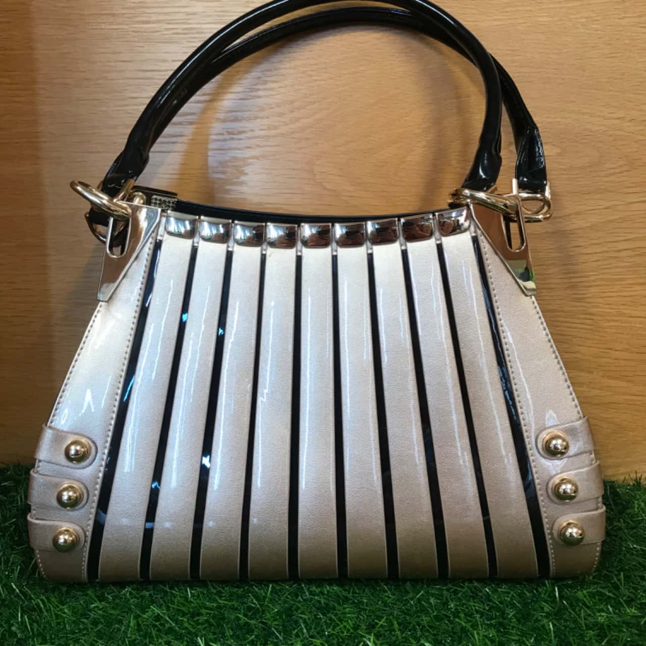 Serenade Black & Rose Gold Patent Leather Structured Handbag(s)