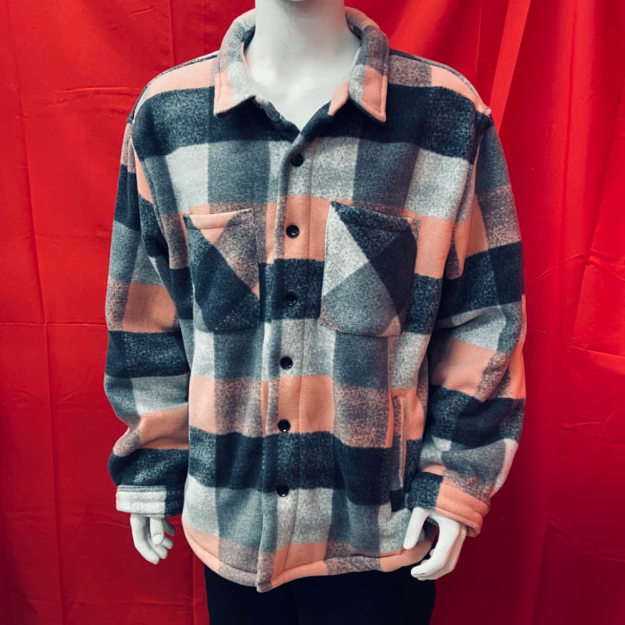 LOWES Mens Size XXL Grey / Pink Check Button Up Shacket(s)