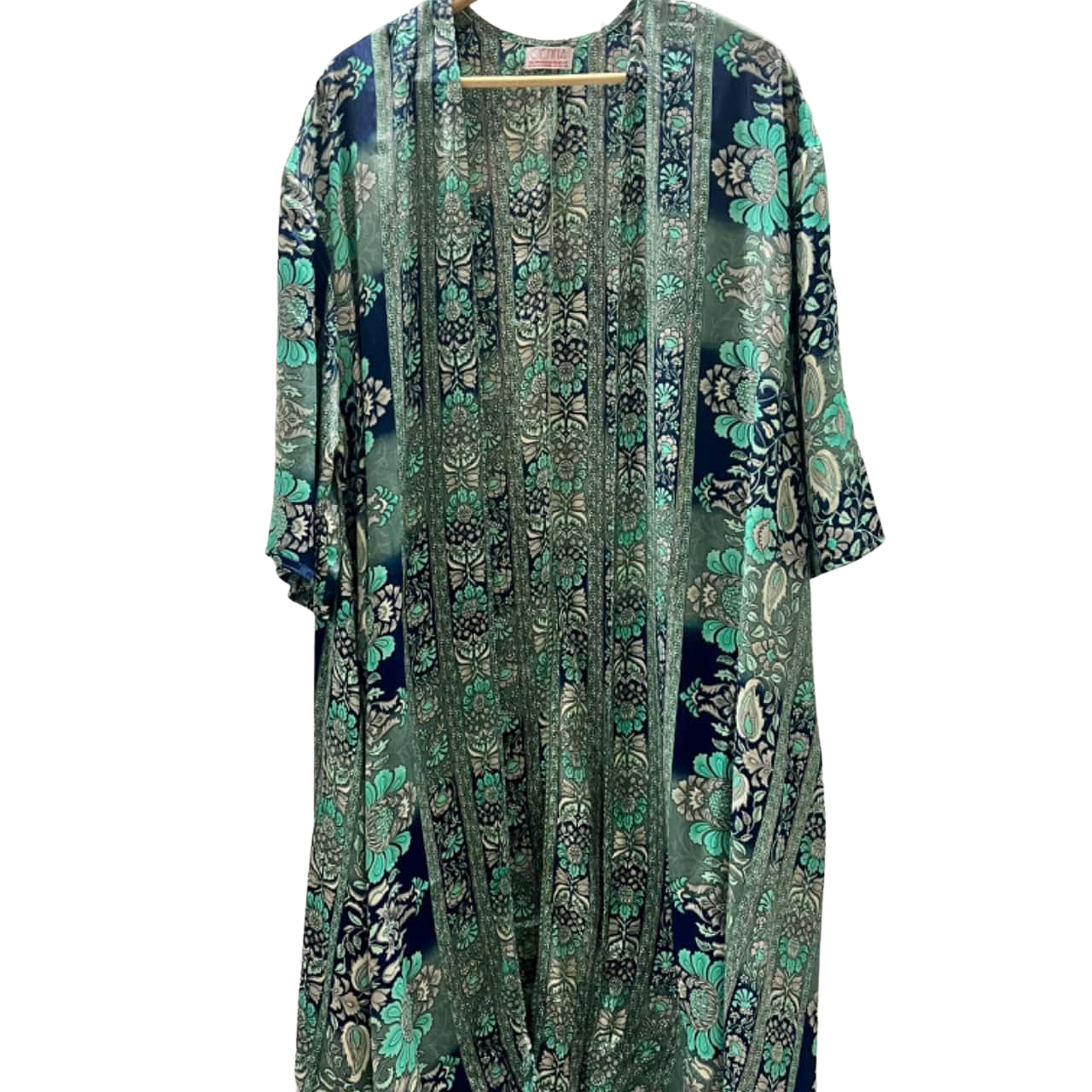 Cienna Kimino style-silk blend -gorgeous blue/green floral(s) - Used ...