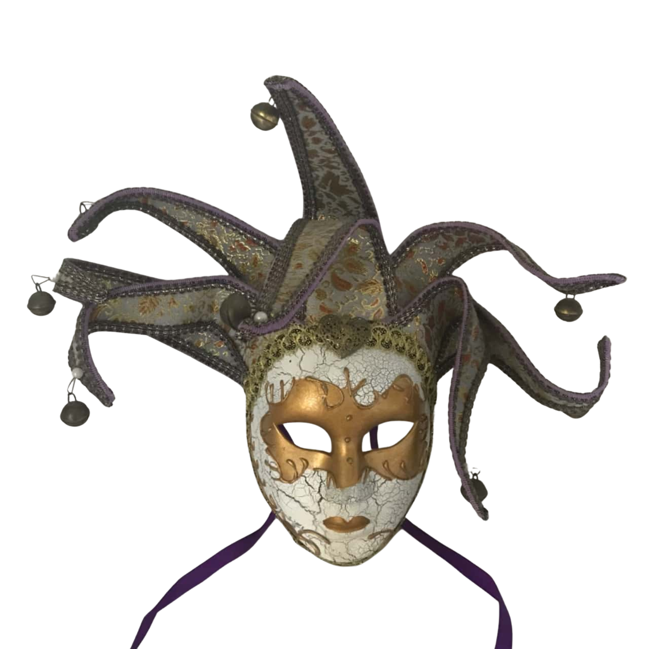 Venetian Jester Mask Gold & White Bells on Fronds(s)