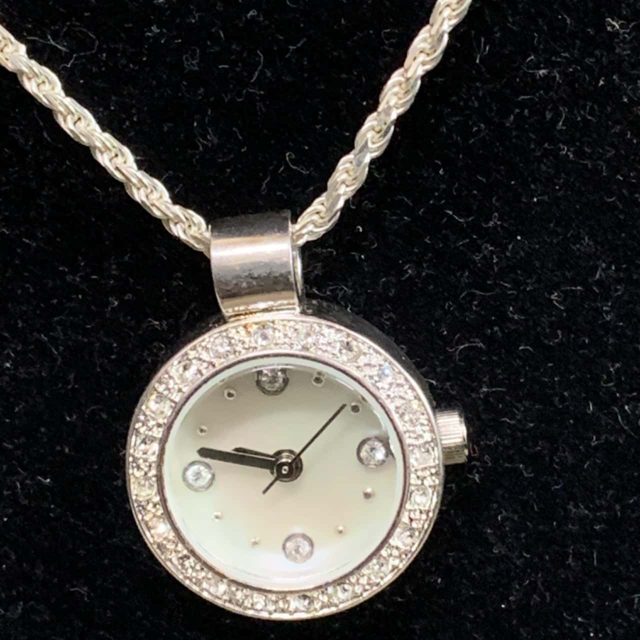 Womens Necklaces Silver 50cm Stamped 925 With Clock Pendant