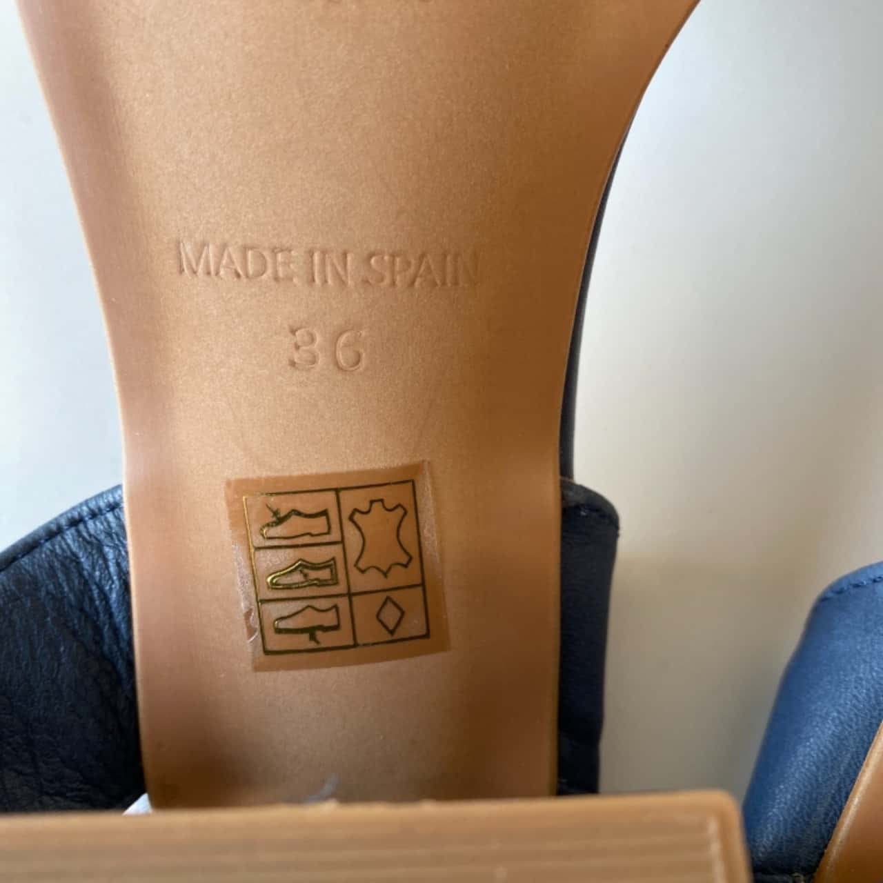 Midas Women's Size 36 Navy Leather Shoe With Raffia Detail(s)