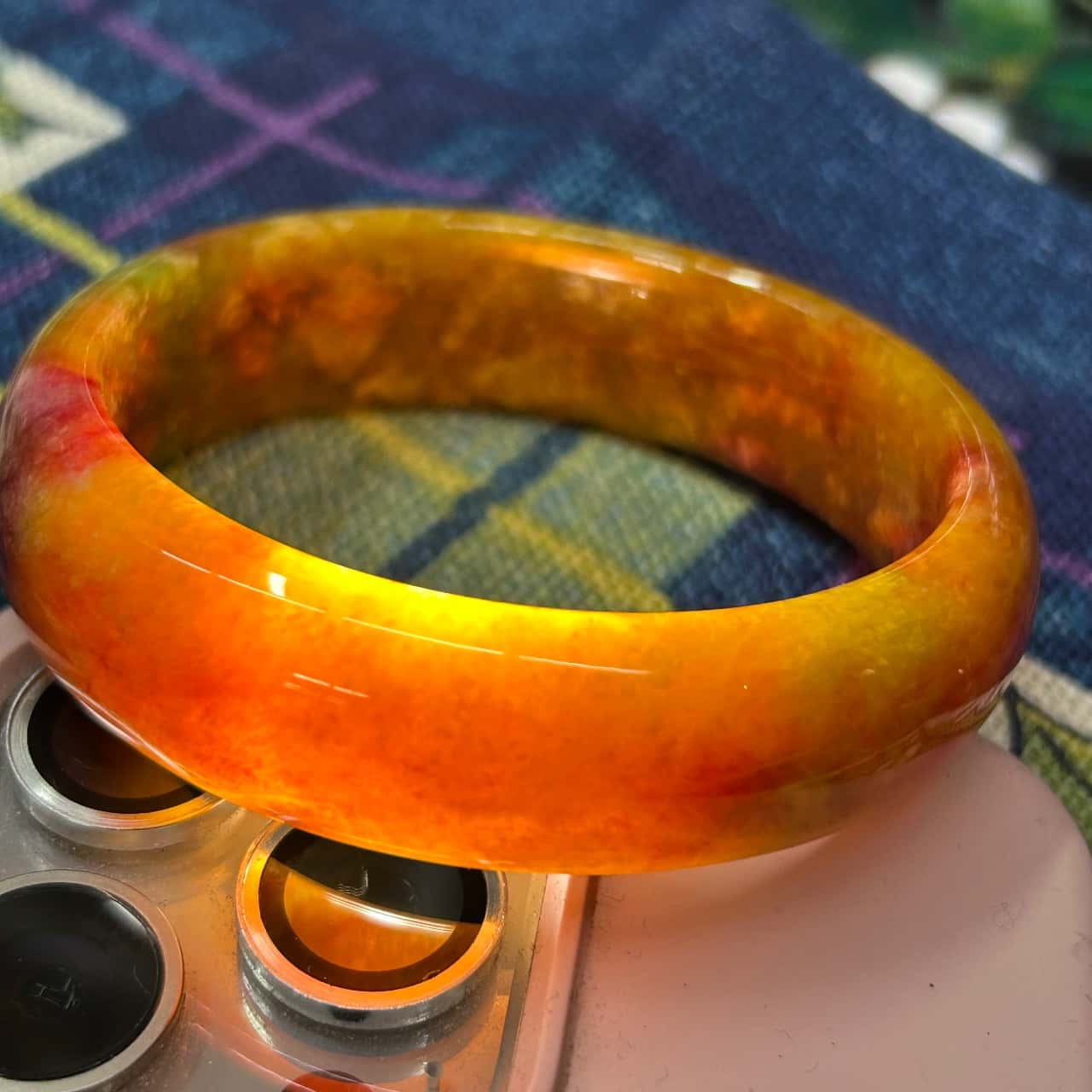 Vintage Translucent Jadeite Jade Bangle Green / Red / Yellow