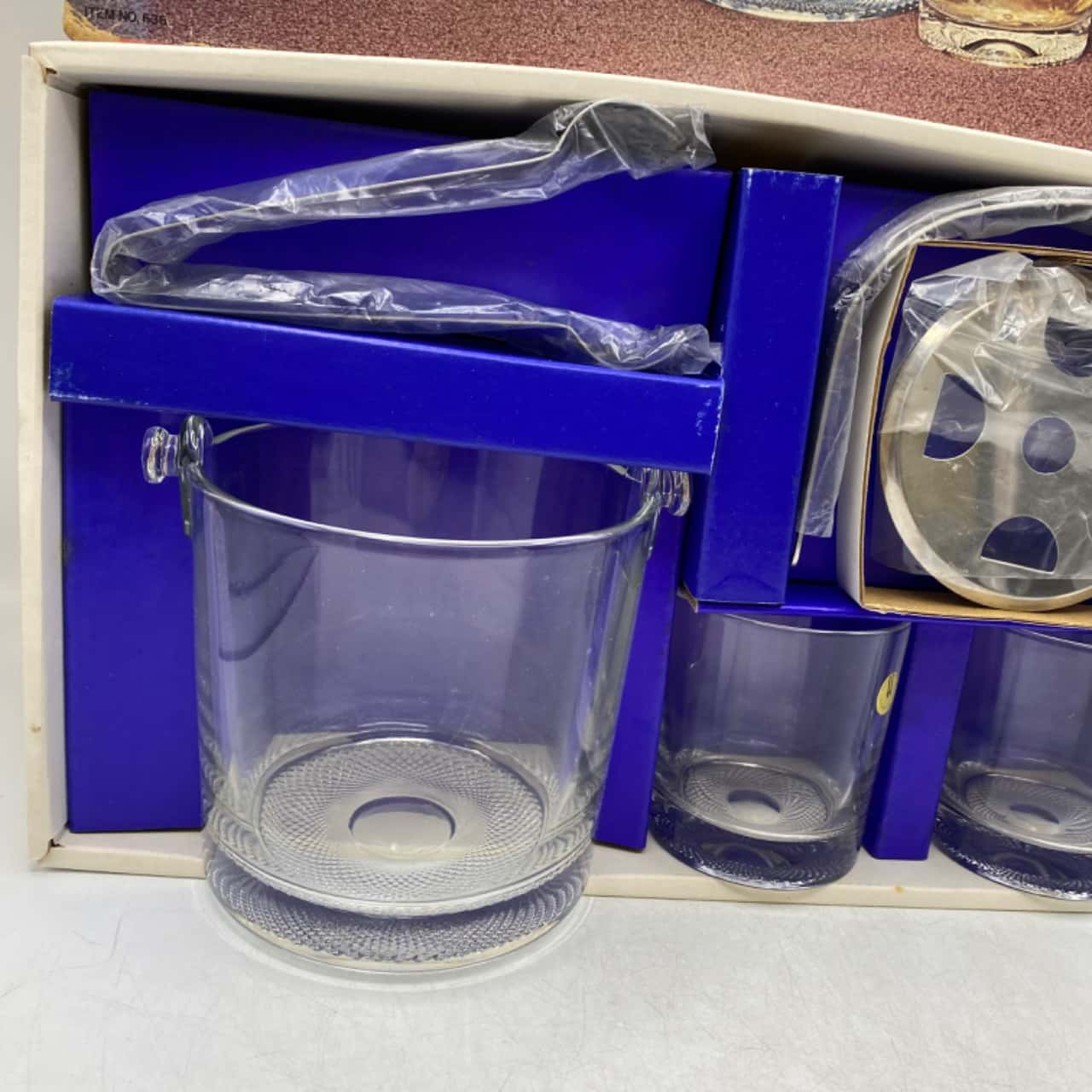 BNIB Retro 1970s True Vintage 3 Pce Glass Bar Set Ice Bucket & Glasses