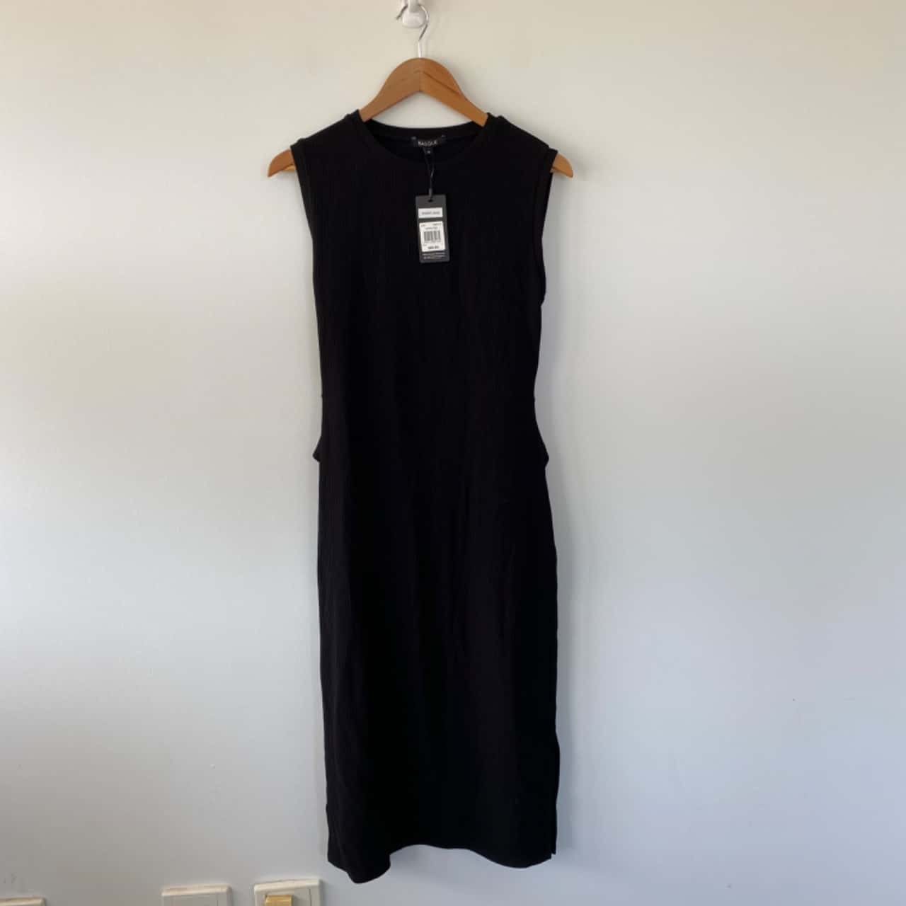 Basque Black Bodycon Knit Back Tie Maxi Dress Size 12 / L