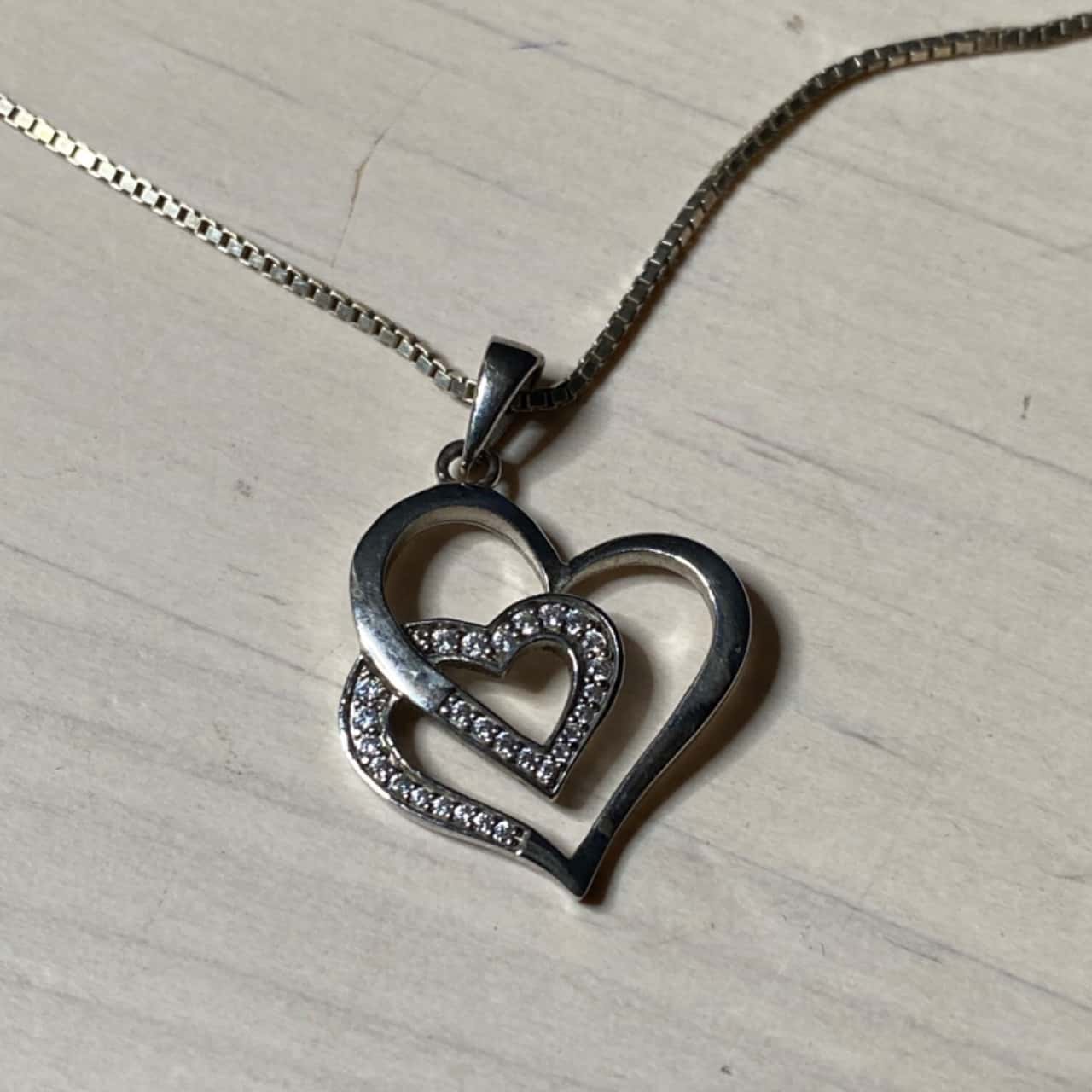 Silver 925 Italy Double Heart Pendant Necklace (s)