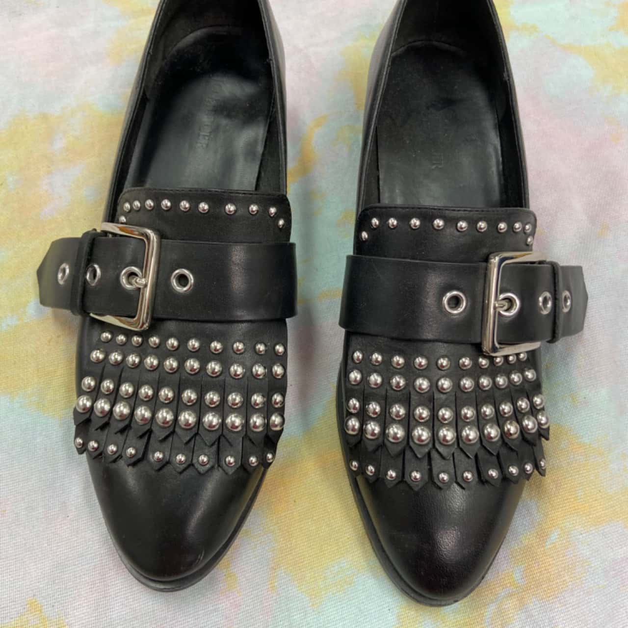 Jo Mercer Womens Black leather studded shoes (s)