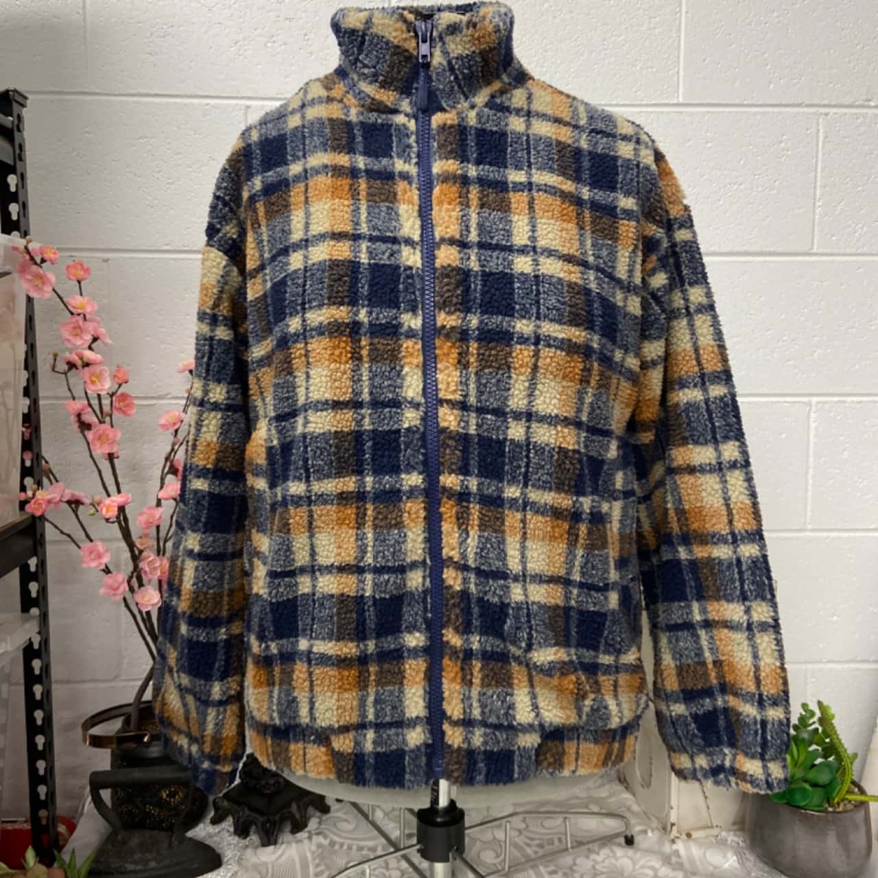 Common Need Womens Size L Fleece Jacket Brown / Cream / Navy Blue (s ...