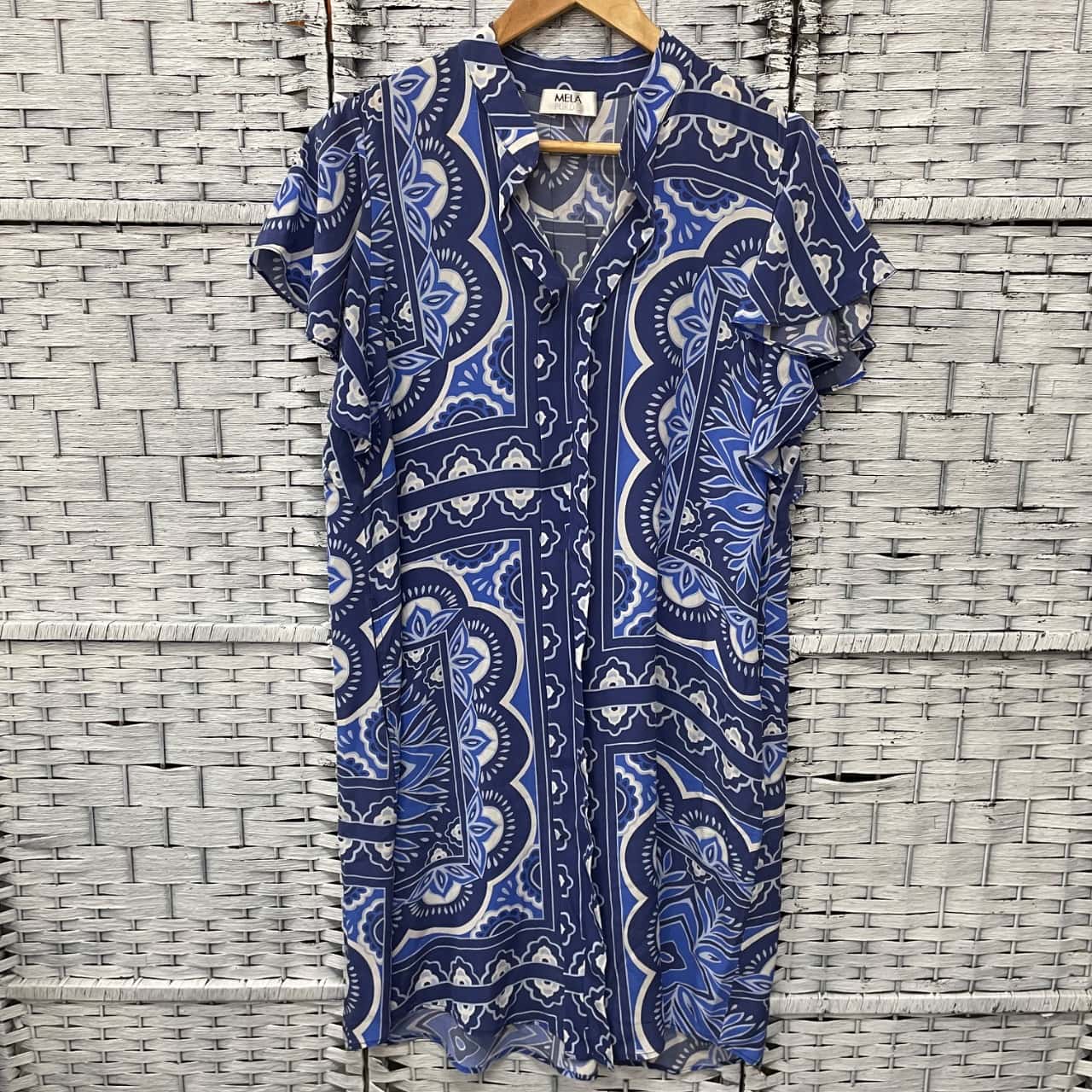 Mela Purdie Womens Silk Dress Size 14 Casual Blue / Pattern