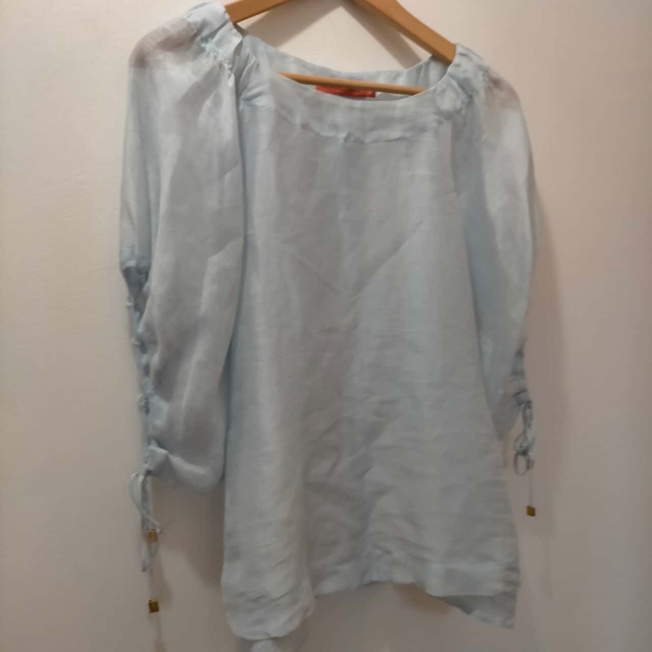 Gorgeous Manning Cartell Size 8 Blue Linen Silk Blend Sheer Top VGUC (s)