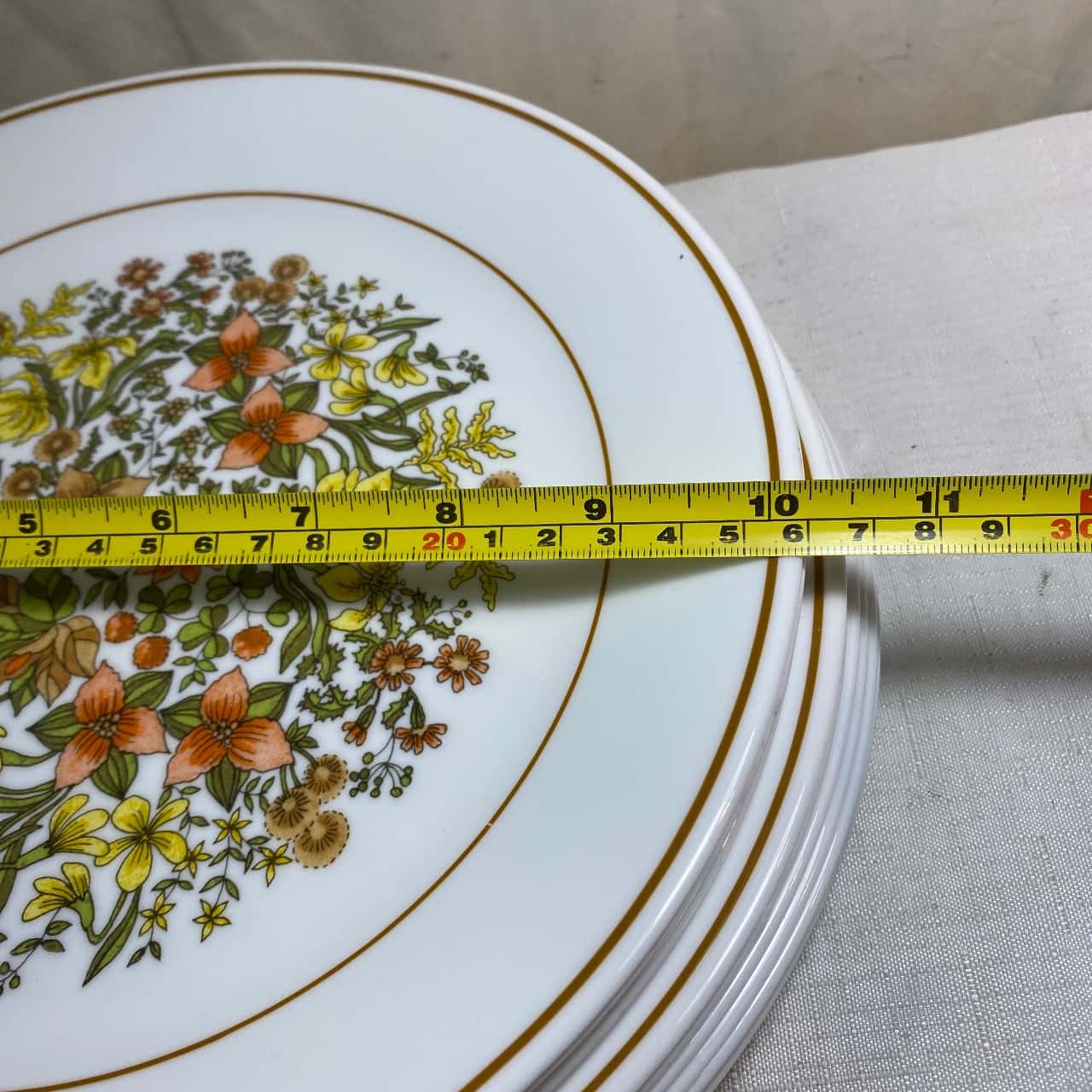 12 of vintage Corelle dinner plates in the "Indian Summer" pattern(s)
