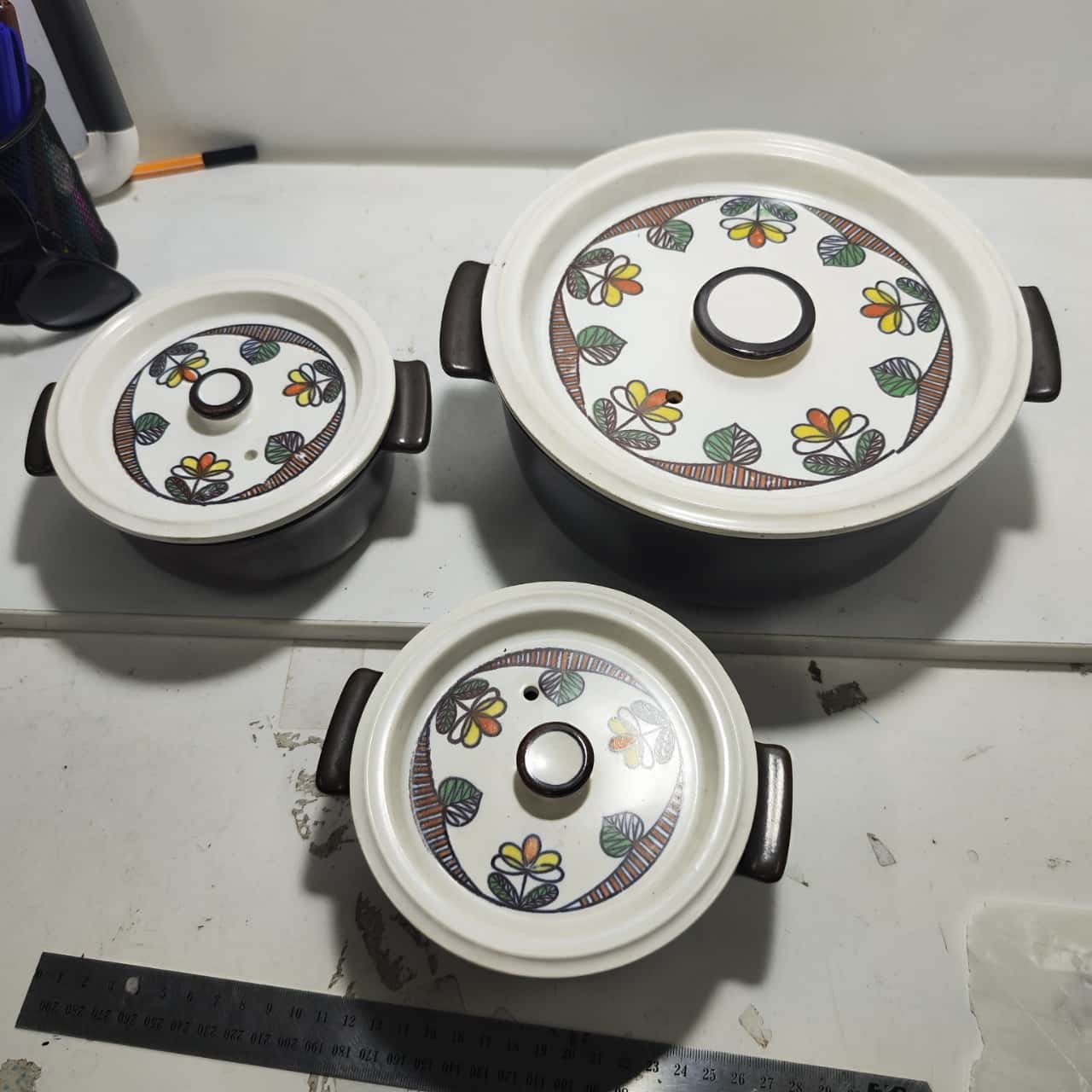 3x Japanese Vintage Ovenware Dishes with Lids (s)