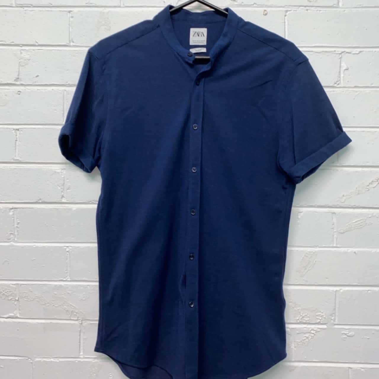 Zara Mens Size M Short Sleeve Blue / Navy Blue