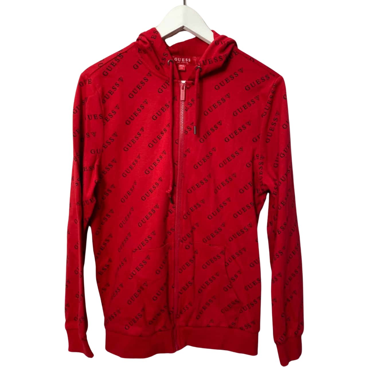 Men’s Guess Los Angeles Size XS Red + Black Front Zipper Hood Jacket