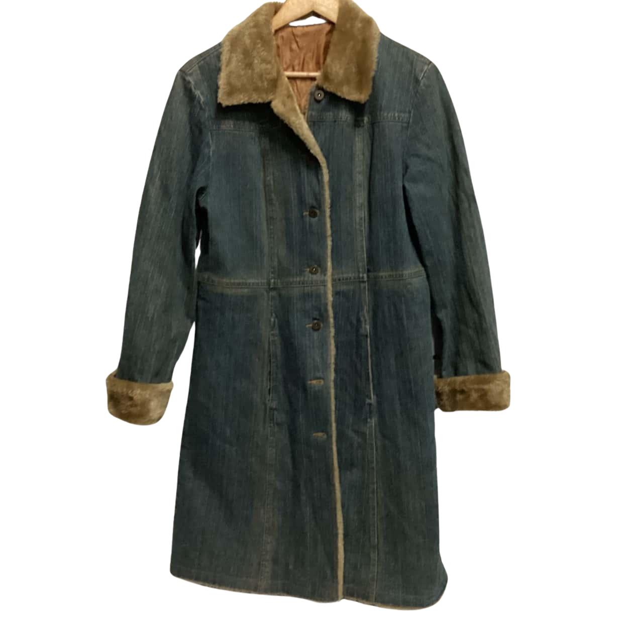 Urbane Womens Size 12 Long Blue Denim Coat (s)