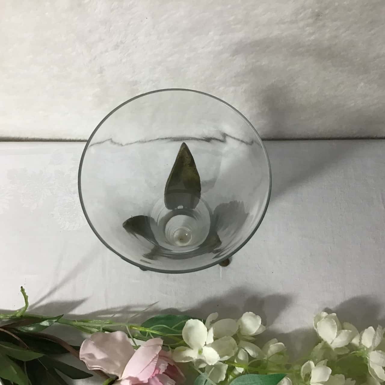Tall Cone Shape Glass Vase with Metal Leaf Holder