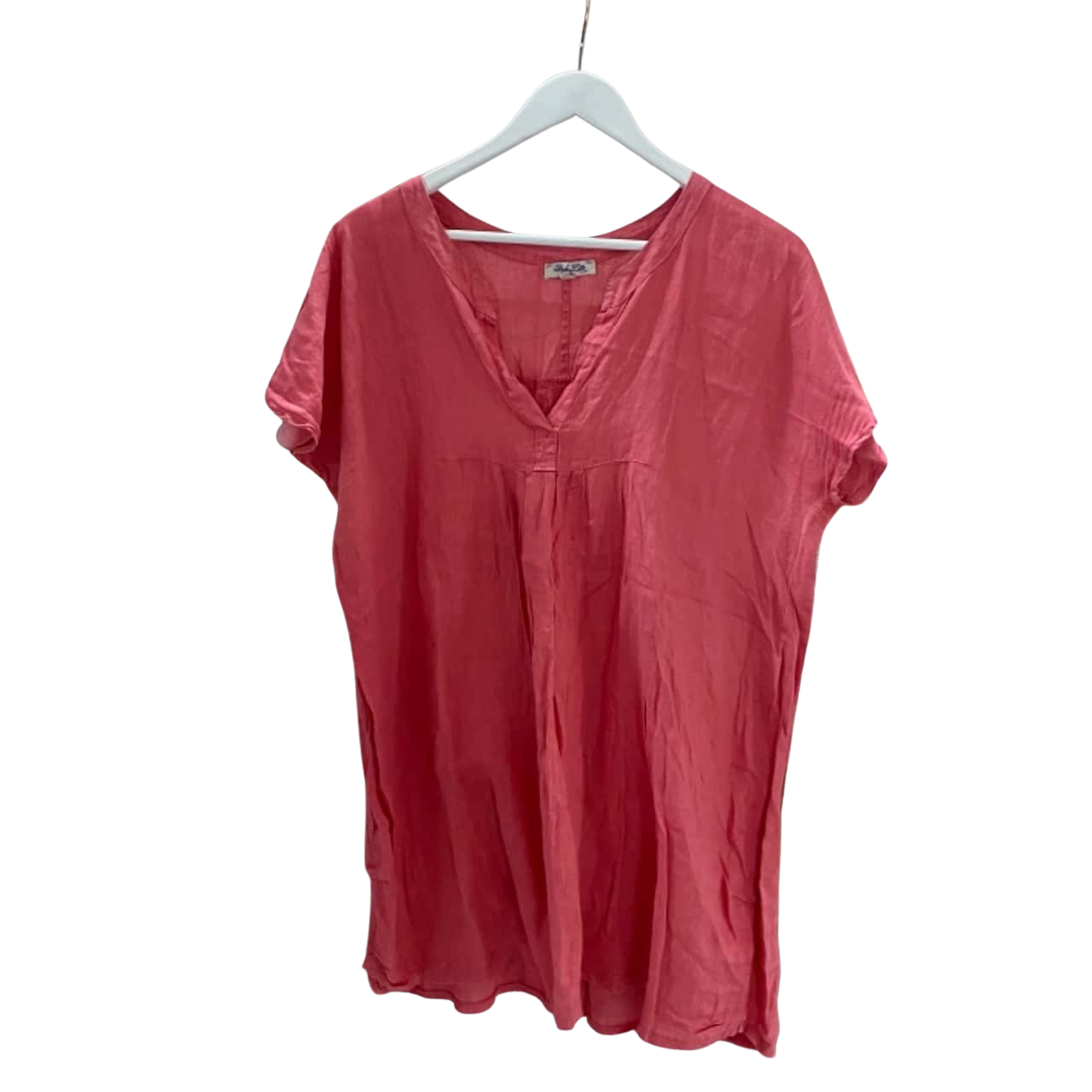 Paho Litto Linen Size L Short Sleeve Pink Top(s)