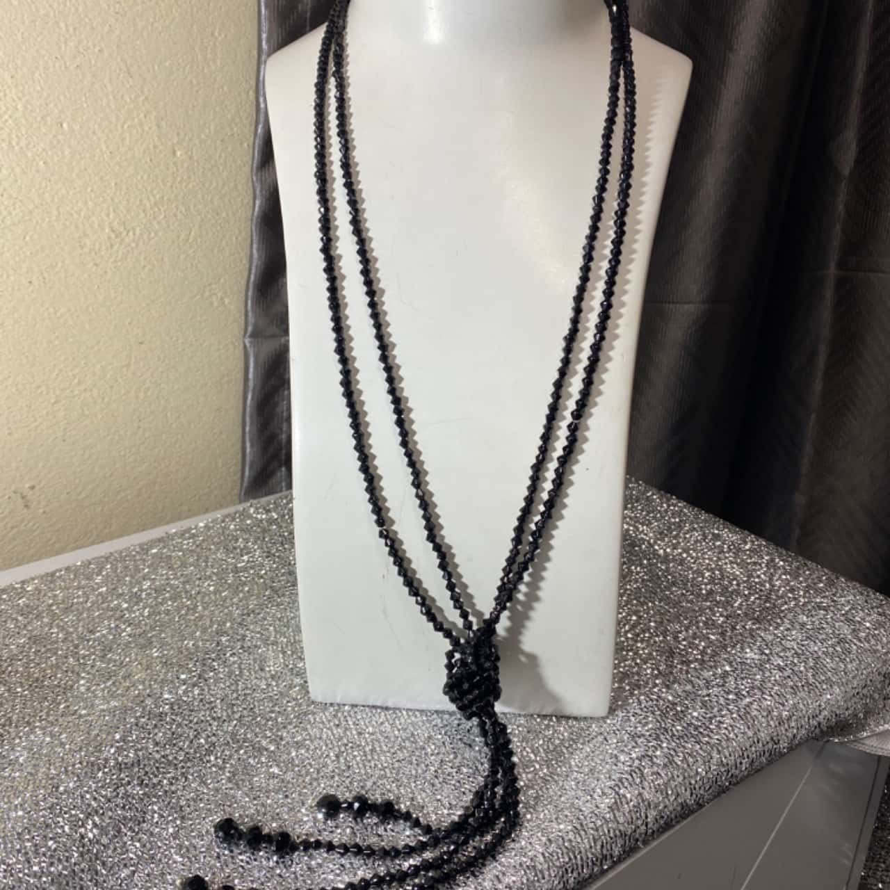 Black Bicone Glass Bead Flapper Style Necklace(s)