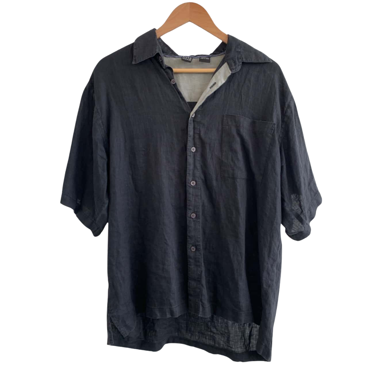 Saks Fifth Avenue Mens Small Black Linen Button Up