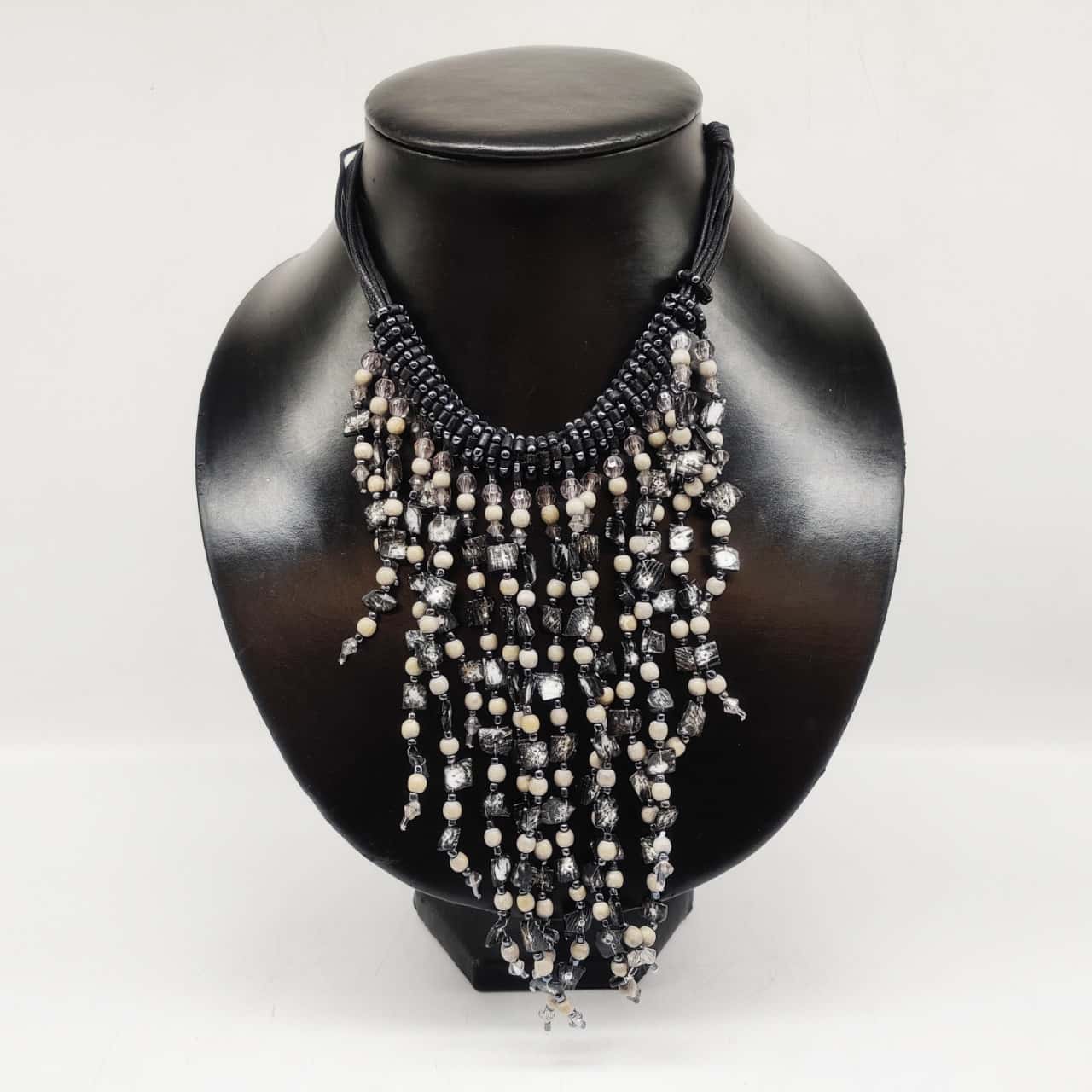 New Black Shell & Beaded Waterfall Necklace 50cm Length-1534625(s)