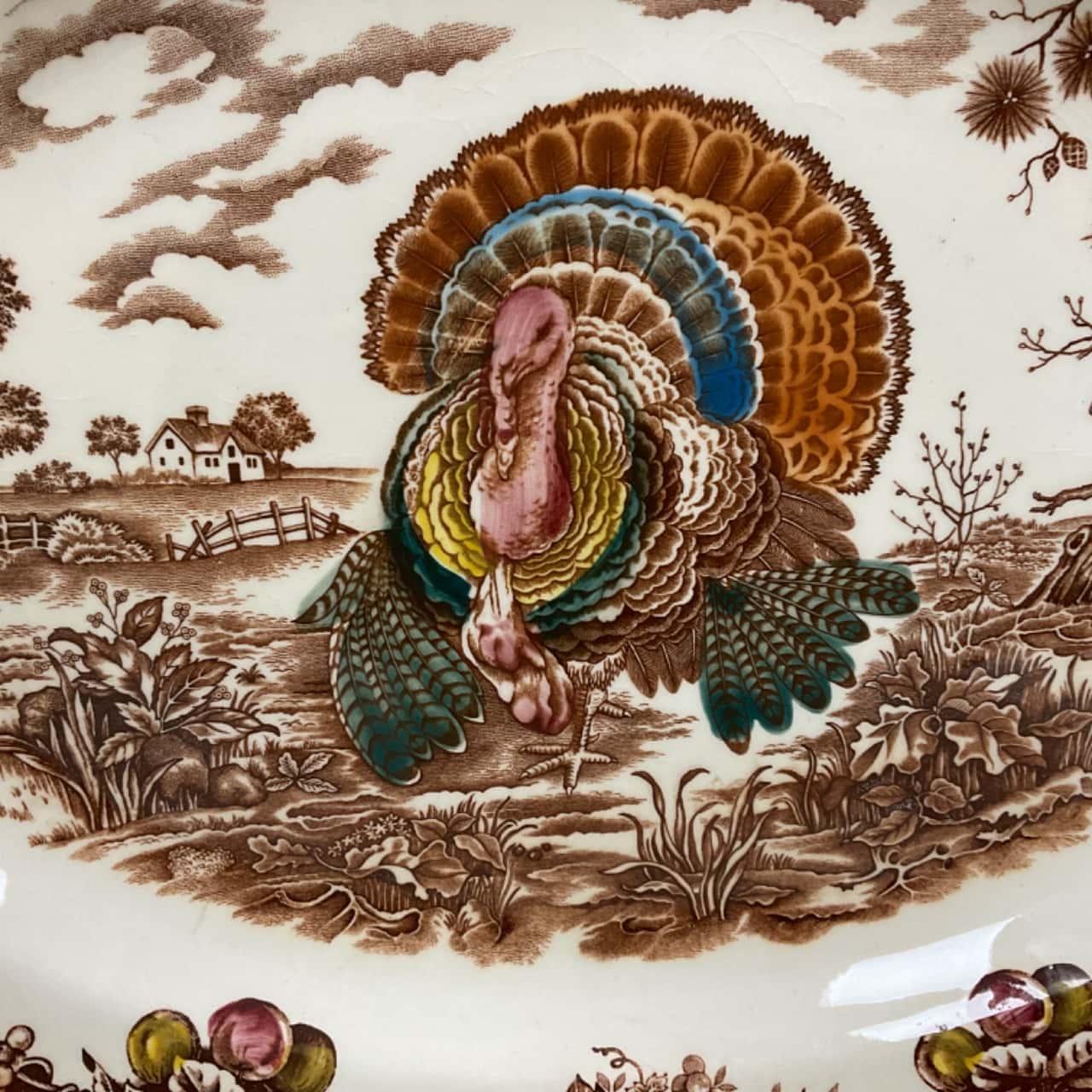 Now reduced Vintage Ironstone Transferware Turkey Oval Platter 470x360(s)