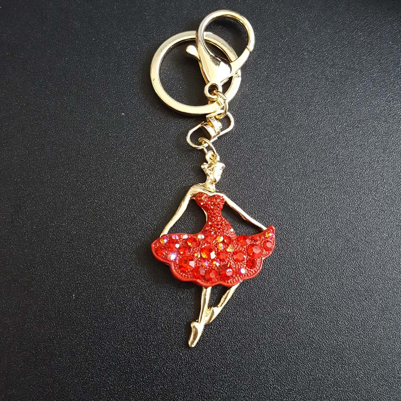 Gold/Red diamanté Women Dancer Key Chain