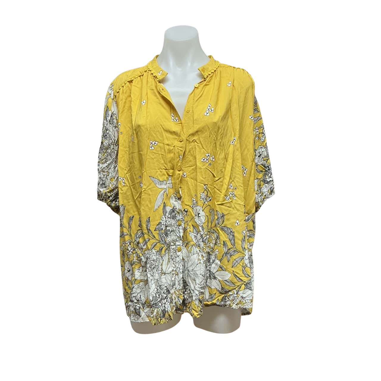 Jaase Womens Size XL Button Up Top Black / Mustard / White (s)