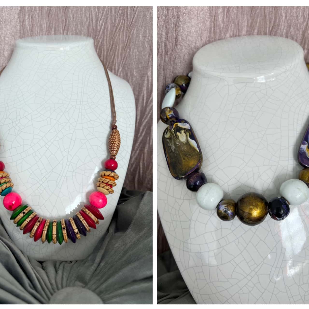 REDUCED SET of TWO Multicoloured Fancy Long Necklaces