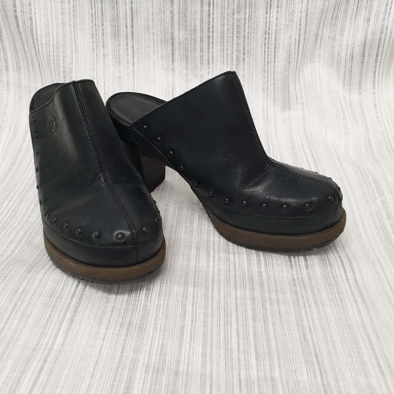 Dr Martins Classy Una Womens Black Leather Platform Mule Clog with Stud ...