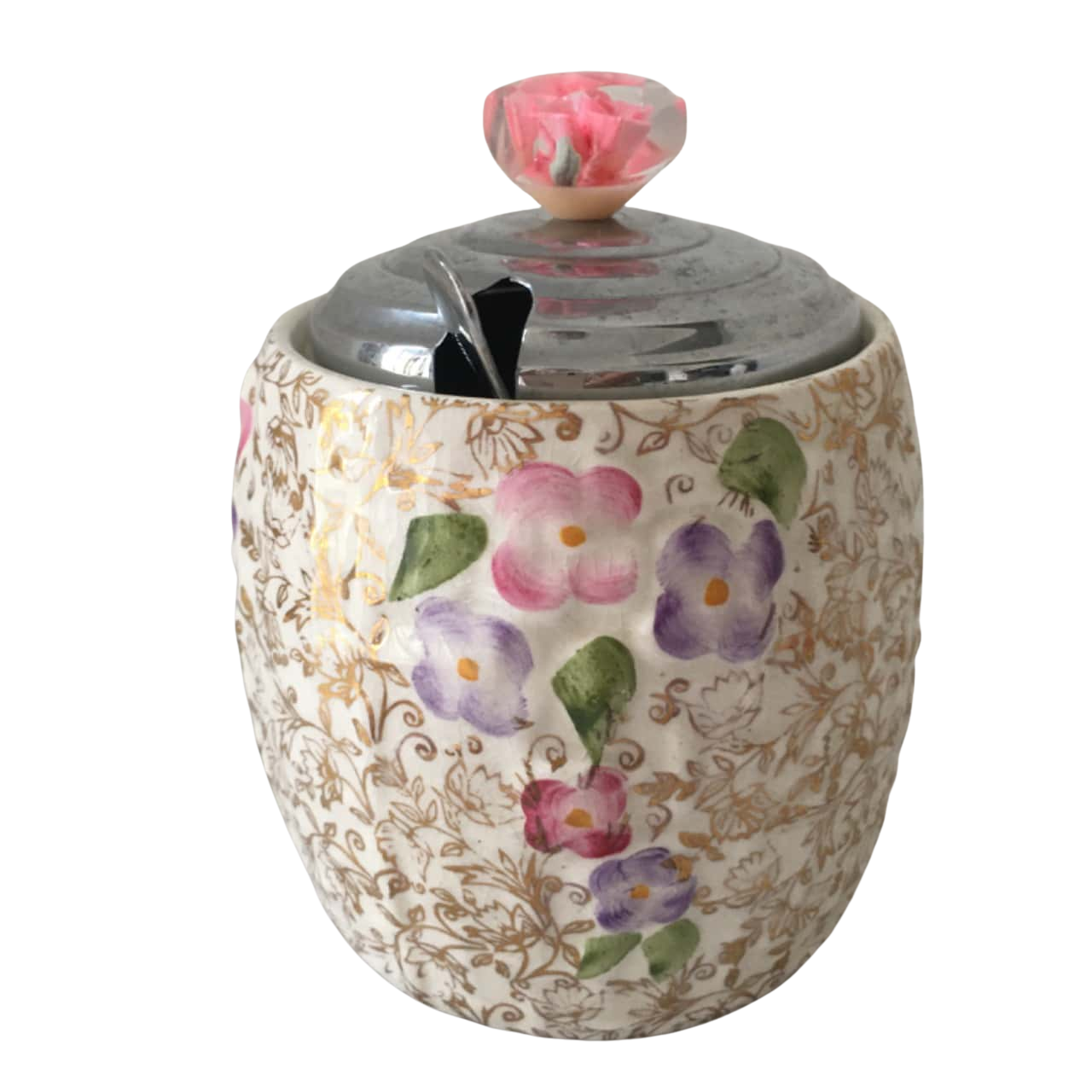 Beautiful 1960s Wade Pottery Sugar Pot With Spoon Made in England. Cabinet