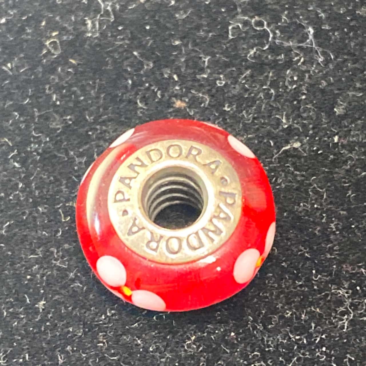 PANDORA Stamped Silver & Red White Flowers For You Murano Glass Charm ...