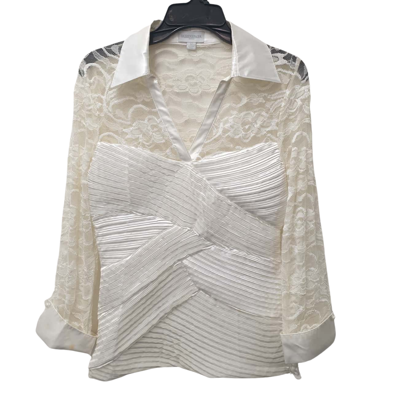 Queenspark Womens Long Sleeve Cream Lave & Satin look Blouse(s)