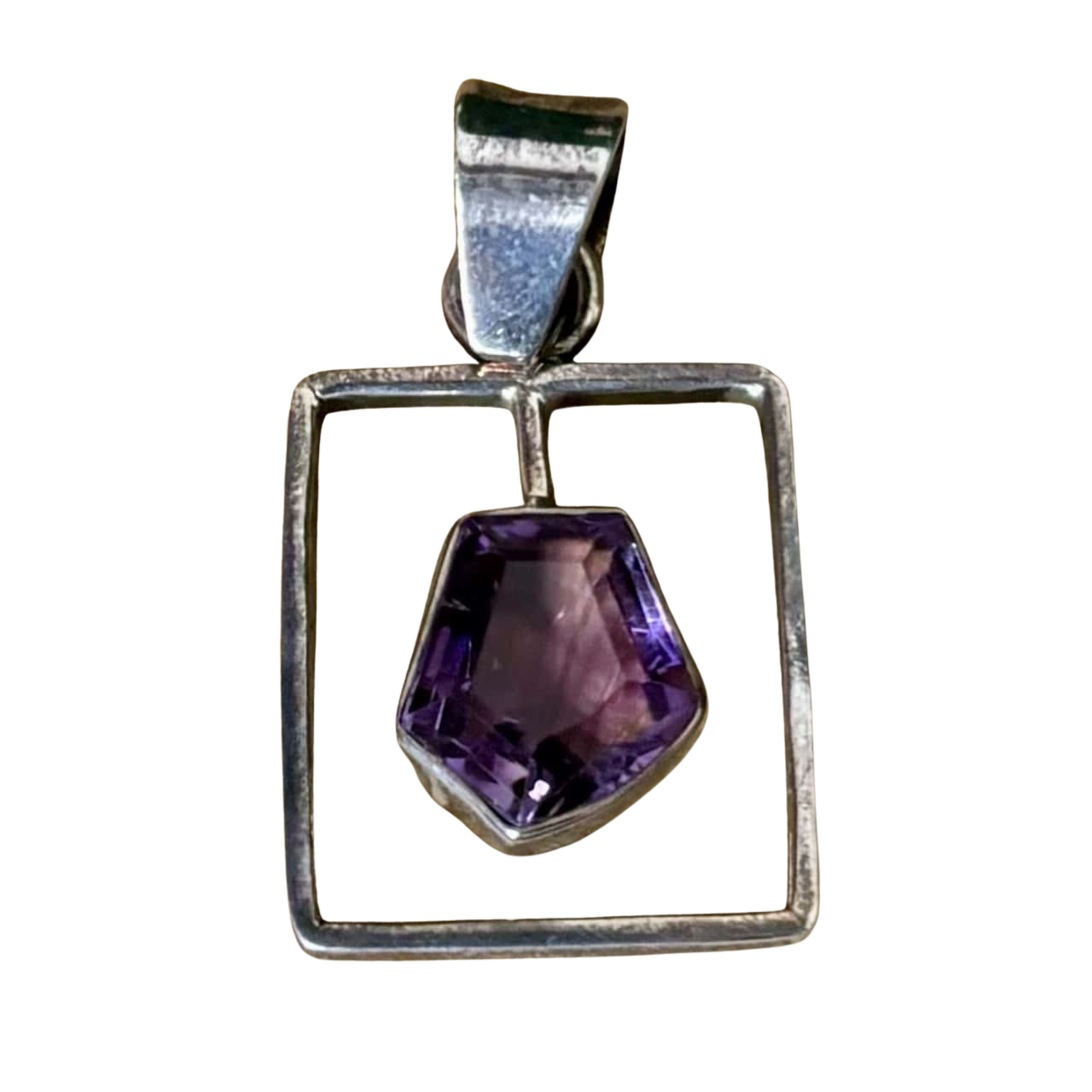 Square Silver & Amethyst Pendant (Stamped 925)
