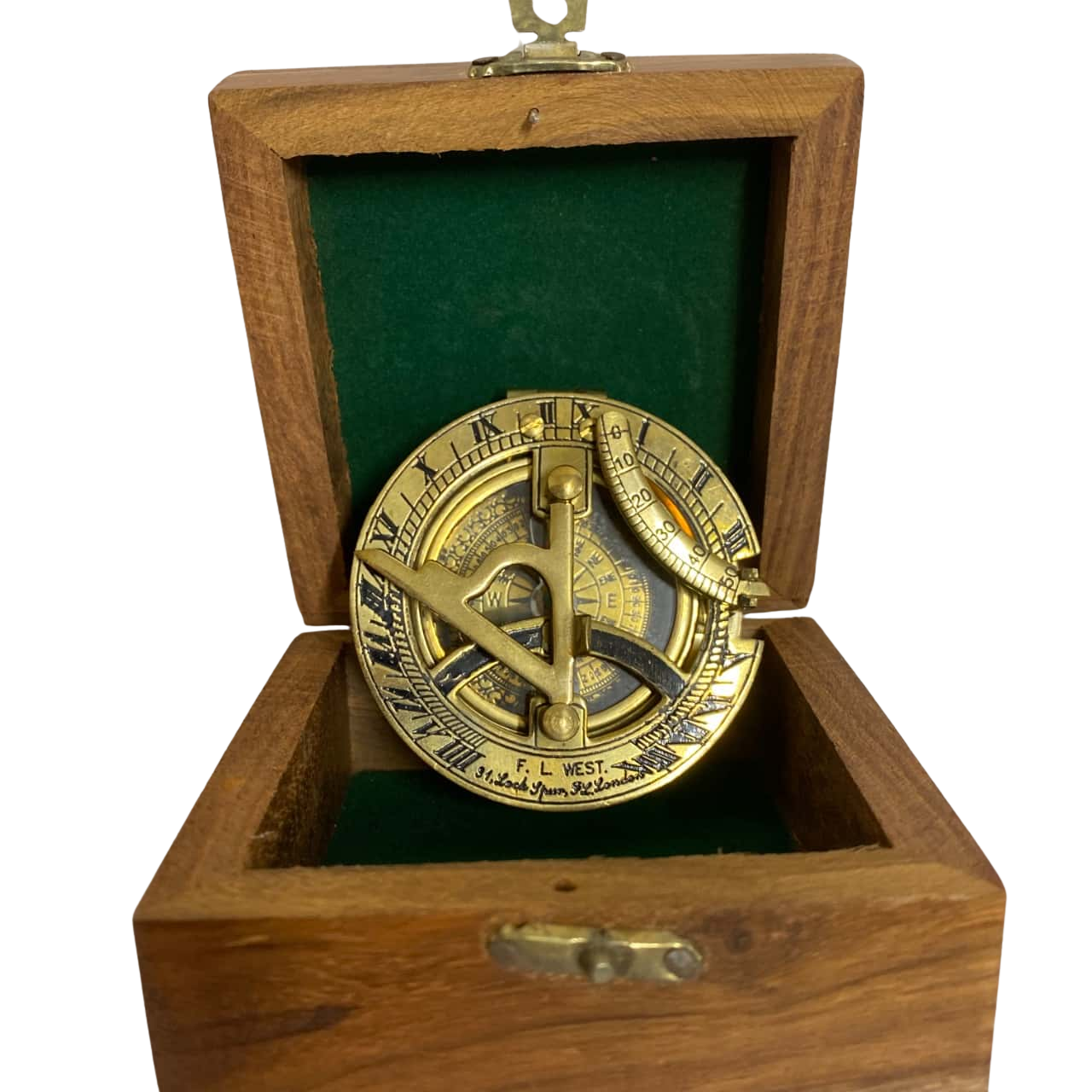 Antique Nautical Brass Brunton Compass with Vintage wooden box(s)
