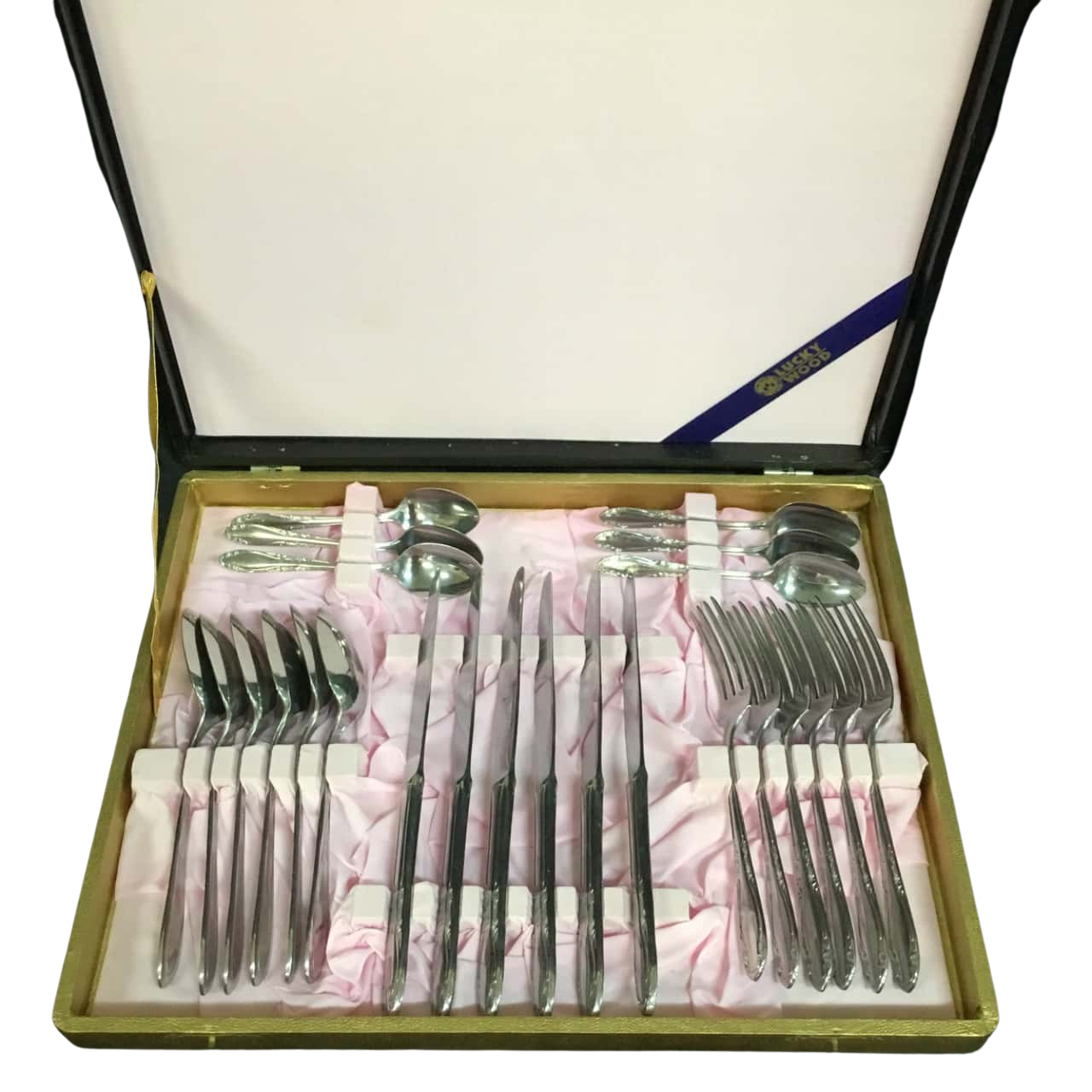 VINTAGE Lucky Wood Stainless Steel Cutlery Set In Box s VINTAGE Lucky Wood Stainless Steel Cutlery Set In Box s