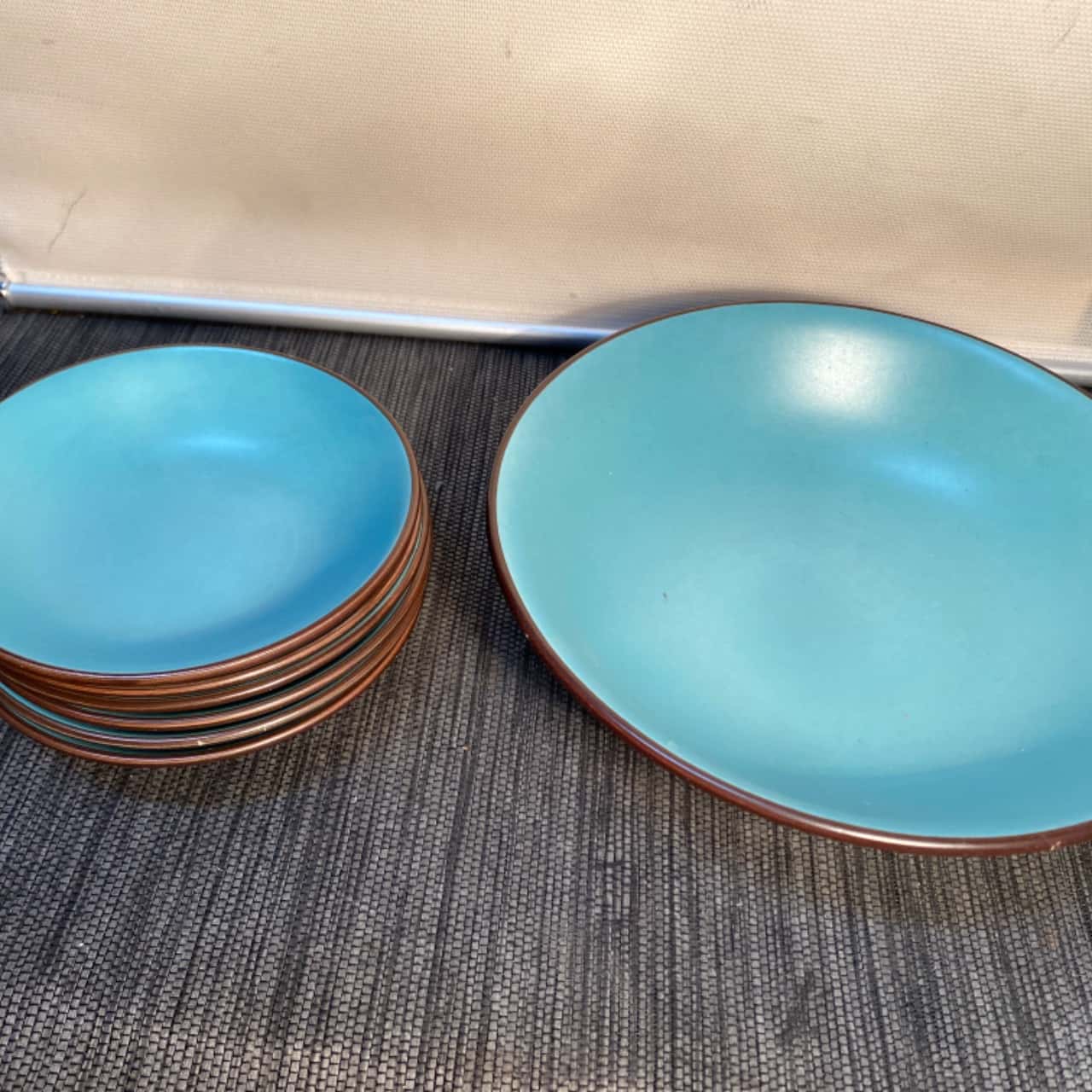 Mikesa plate and bowls Bristol blue