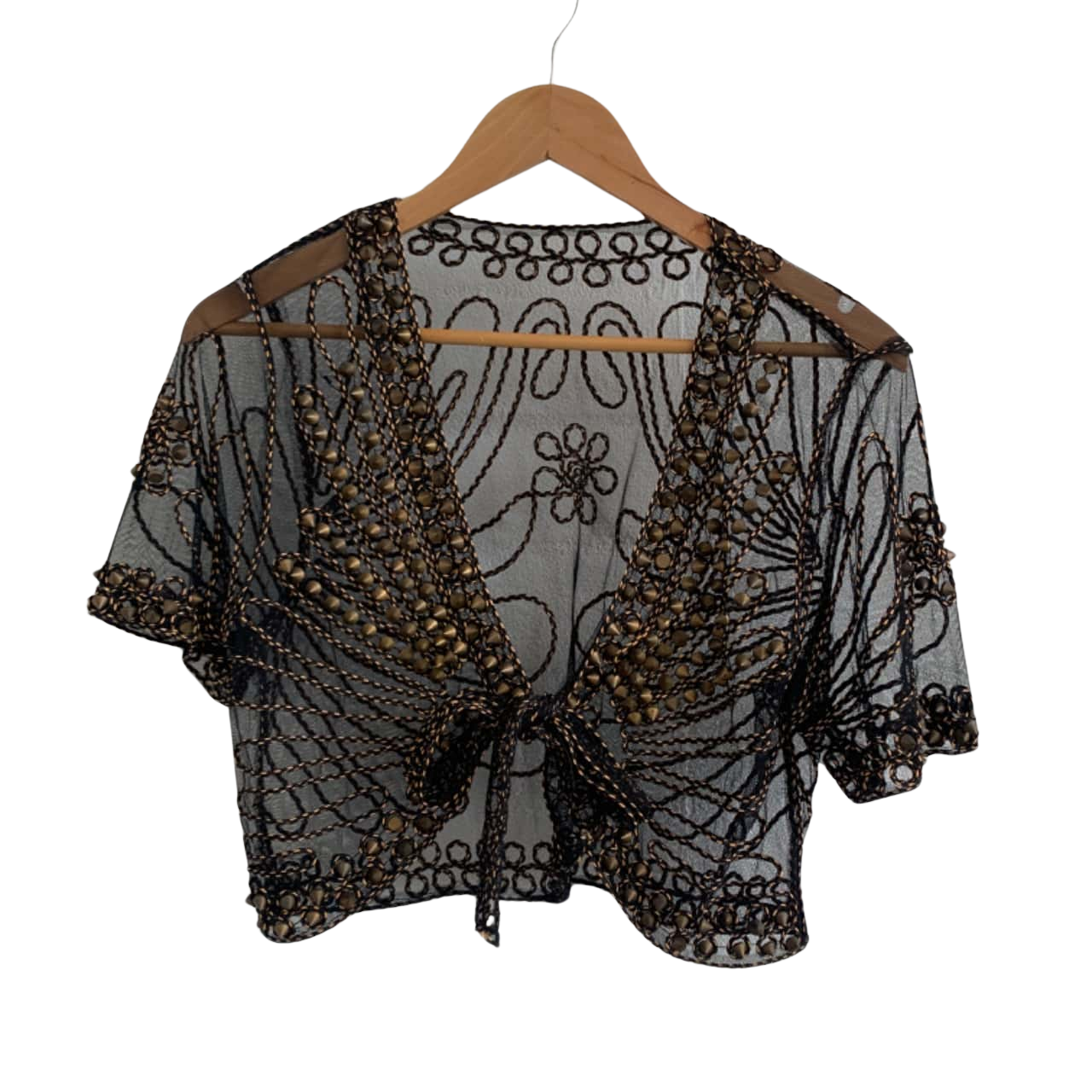 Boho Medium Mesh Cropped Black Top