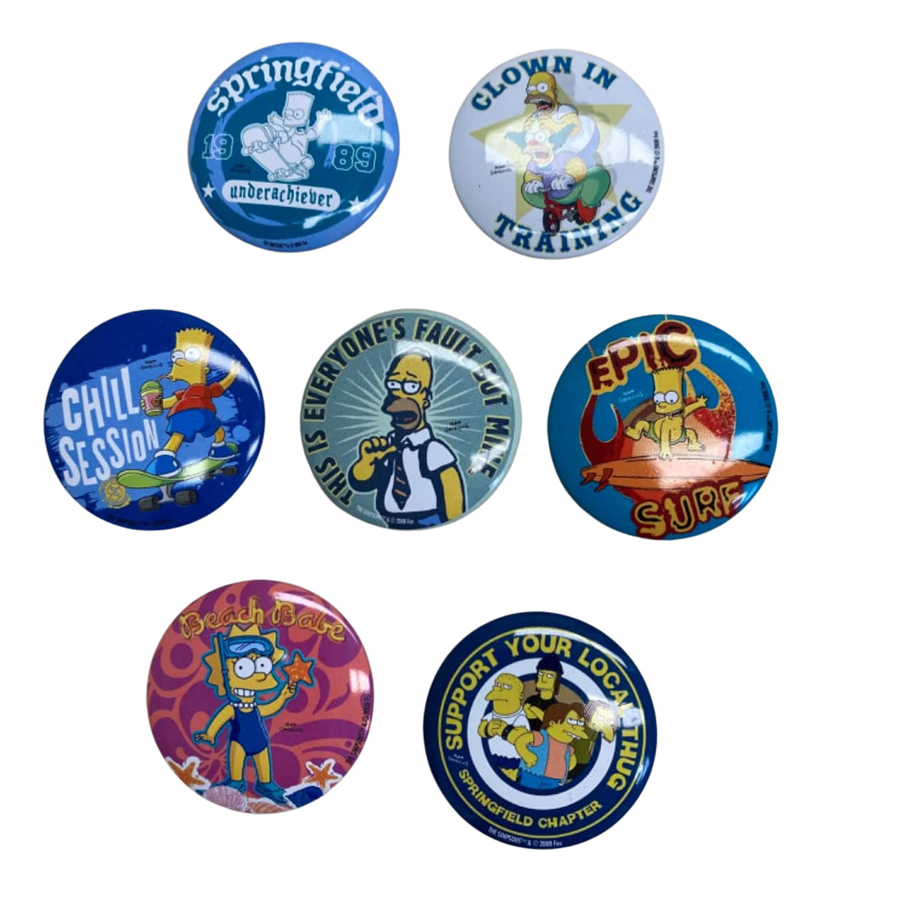 Lot of 7 Simpsons Badges Pins 2008